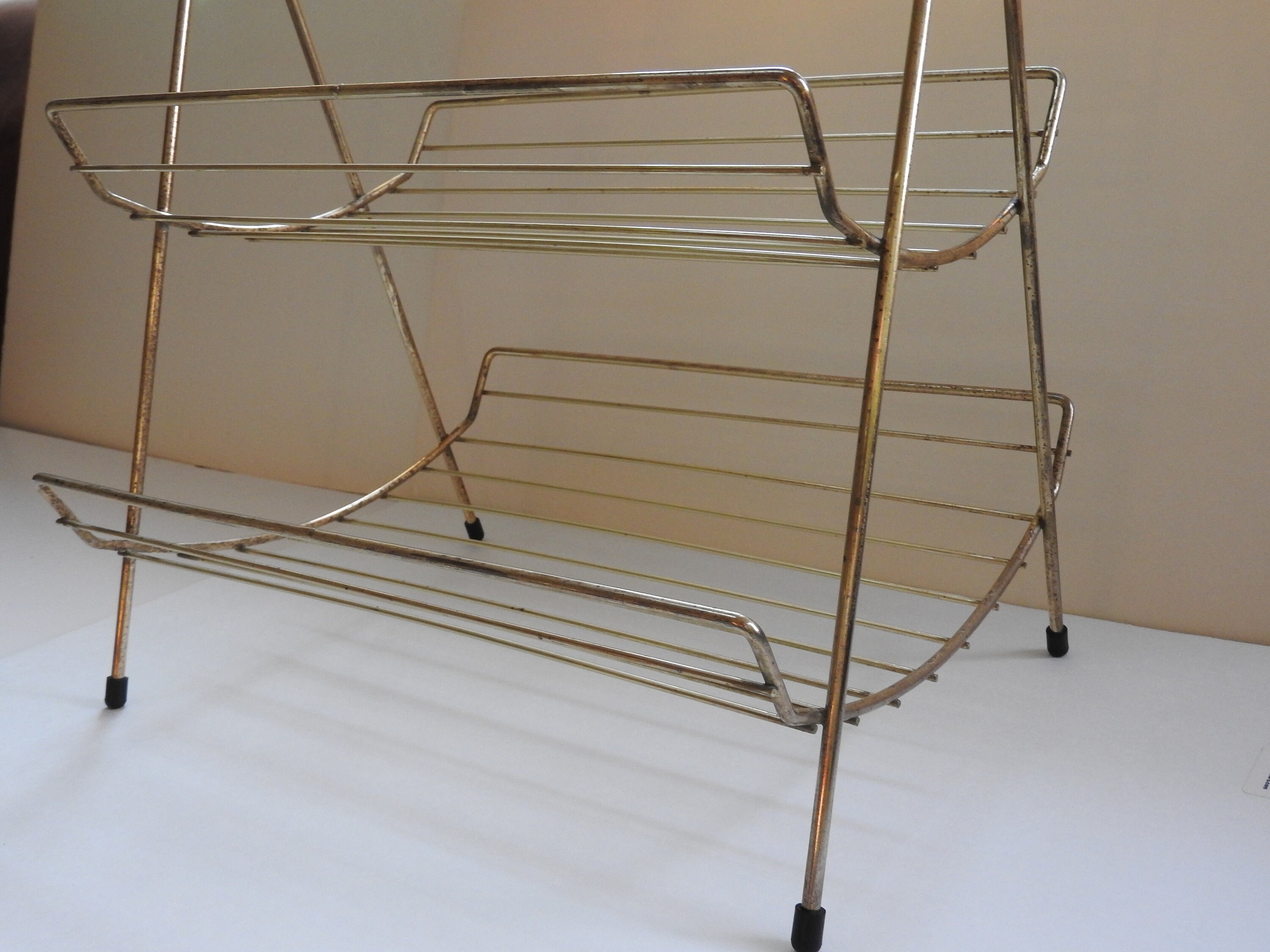 Vintage MCM Brass Two-tiered Magazine Rack - Etsy