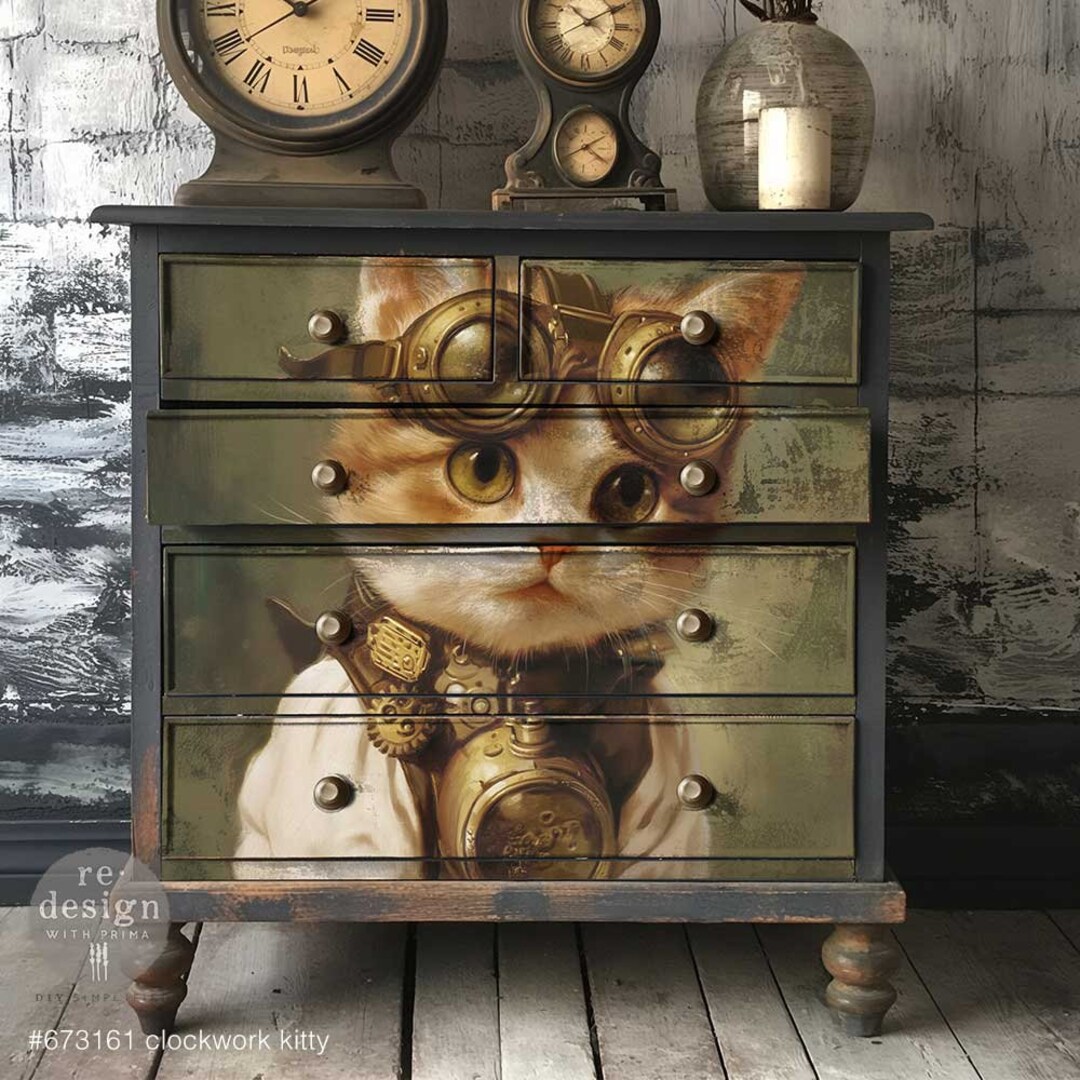 Clockwork Kitty Redesign With Prima A1 Decoupage Fiber - Etsy