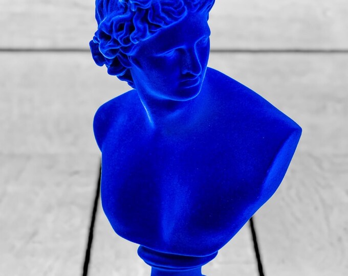 Large Cobalt Blue Flock Apollo Bust Sculpture Greek God Eclectic Decor ...