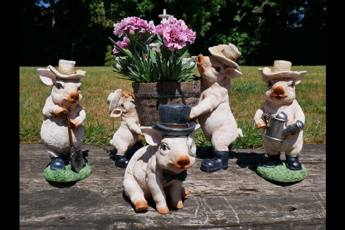 Garden Gnome Pigs Pig With Monocle Pig With Spade Pig With | Etsy