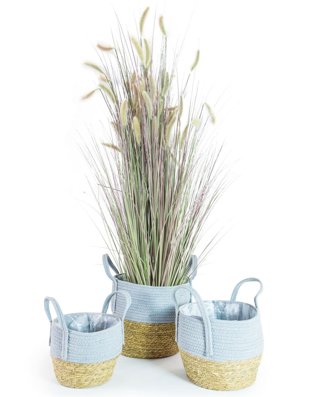 Set of 3 Rustic Wicker and Grey Baskets/plant Baskets - Etsy