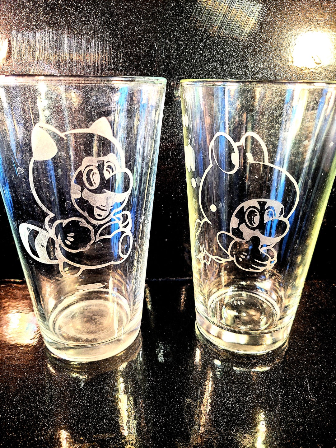 Retro Gamer Mario Pint Glasses - Mario 3 With Frog and Raccoon Costumes ...