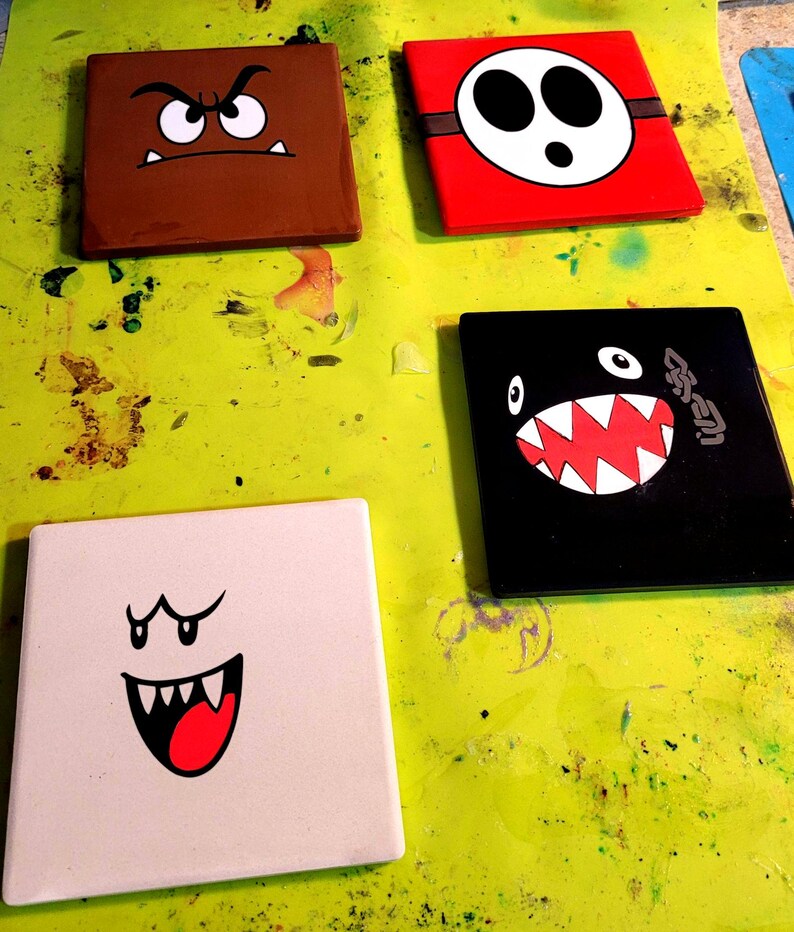 Mario Bros Inspired Character Coasters, Set of 4 Ceramic Hand Painted ...