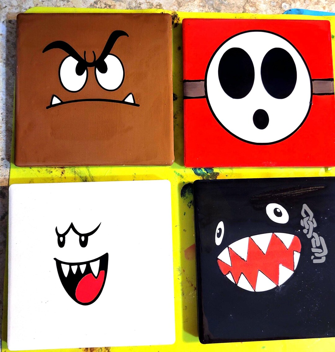 Mario Bros Inspired Character Coasters, Set of 4 Ceramic Hand Painted ...