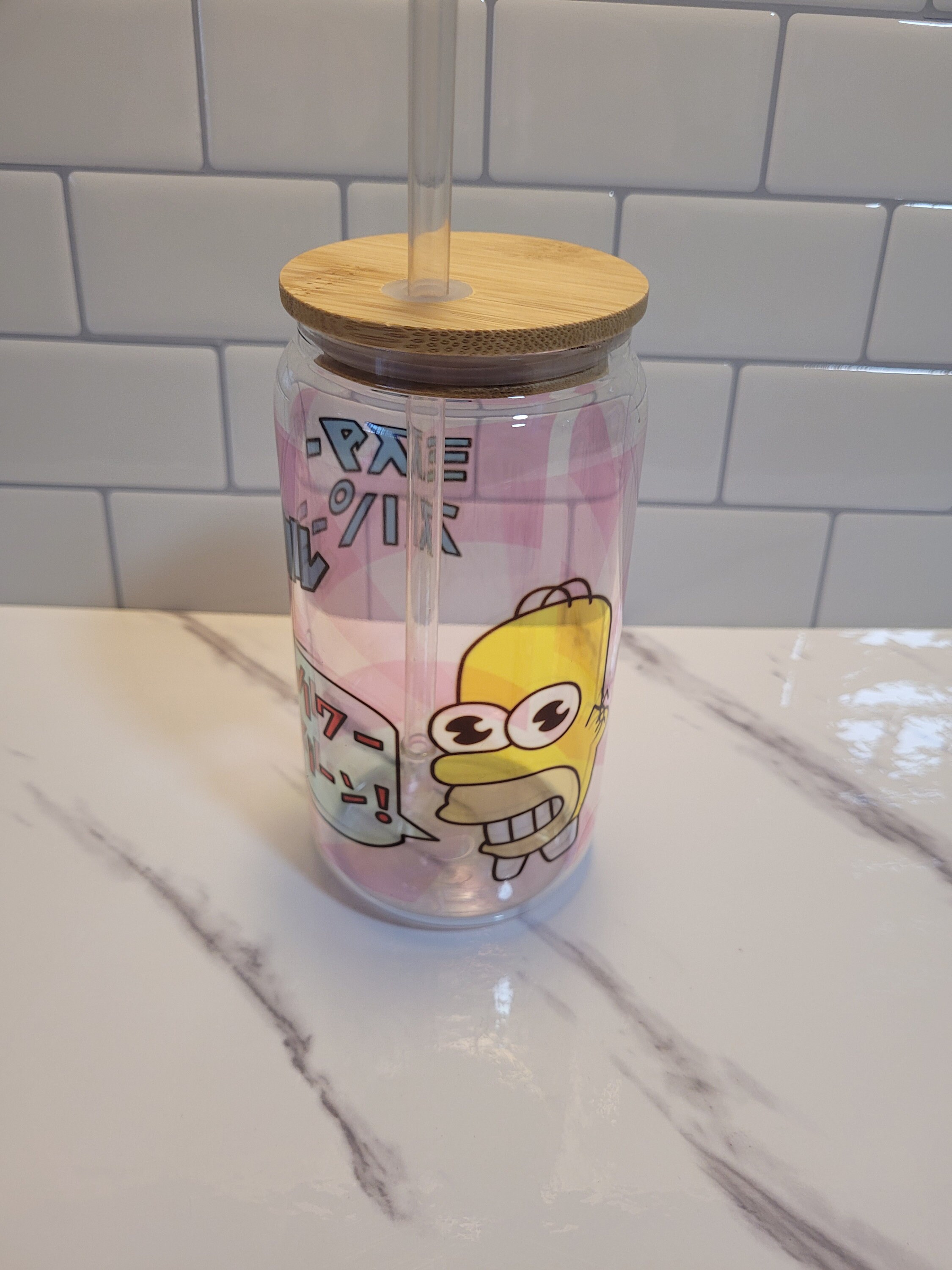 Simpsons Inspired Homer Simpson Mr. Sparkle Glass Tumbler With Straw ...