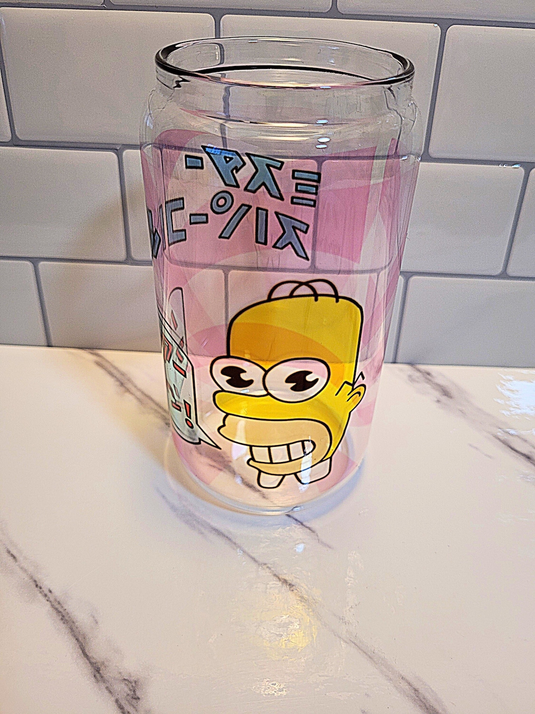 Simpsons Inspired Homer Simpson Mr. Sparkle Glass Tumbler With Straw ...