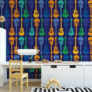 Blue Electric Guitar Wallpaper // Removable Wallpaper // Peel and Stick ...