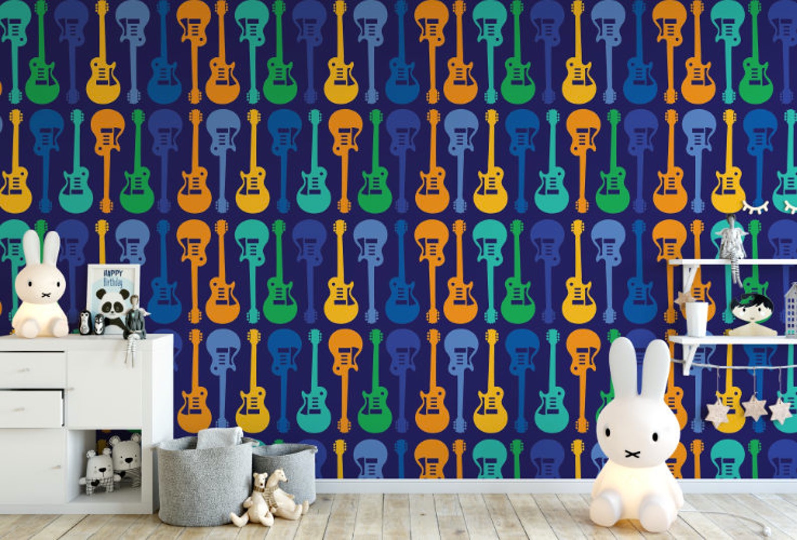 Blue Electric Guitar Wallpaper // Removable Wallpaper // Peel | Etsy