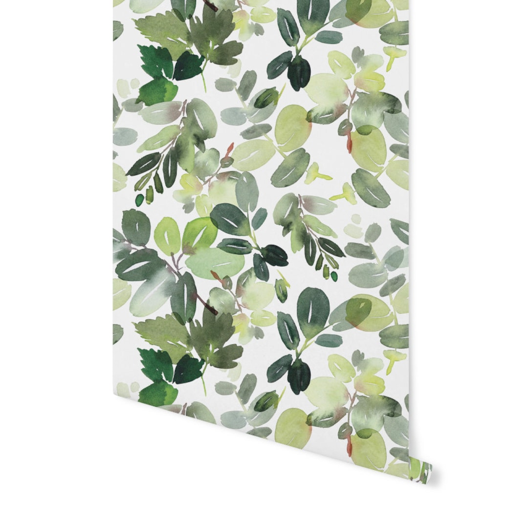 Peel and Stick Wallpaper Green/ Watercolor Greenery Wallpaper ...