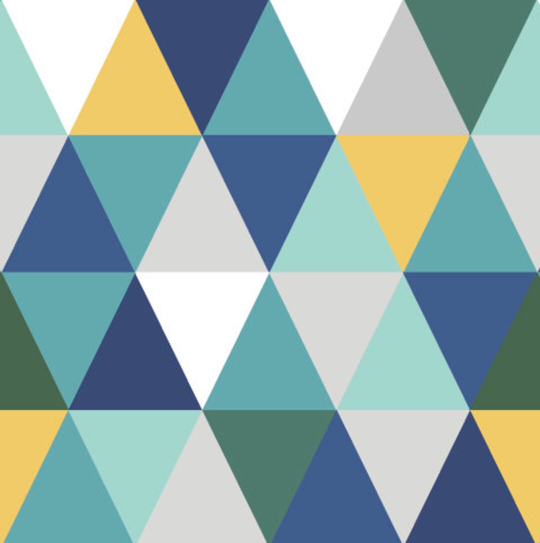 Peel and Stick Wallpaper Blue Triangle /mustard, Blue & Teal Triangles ...