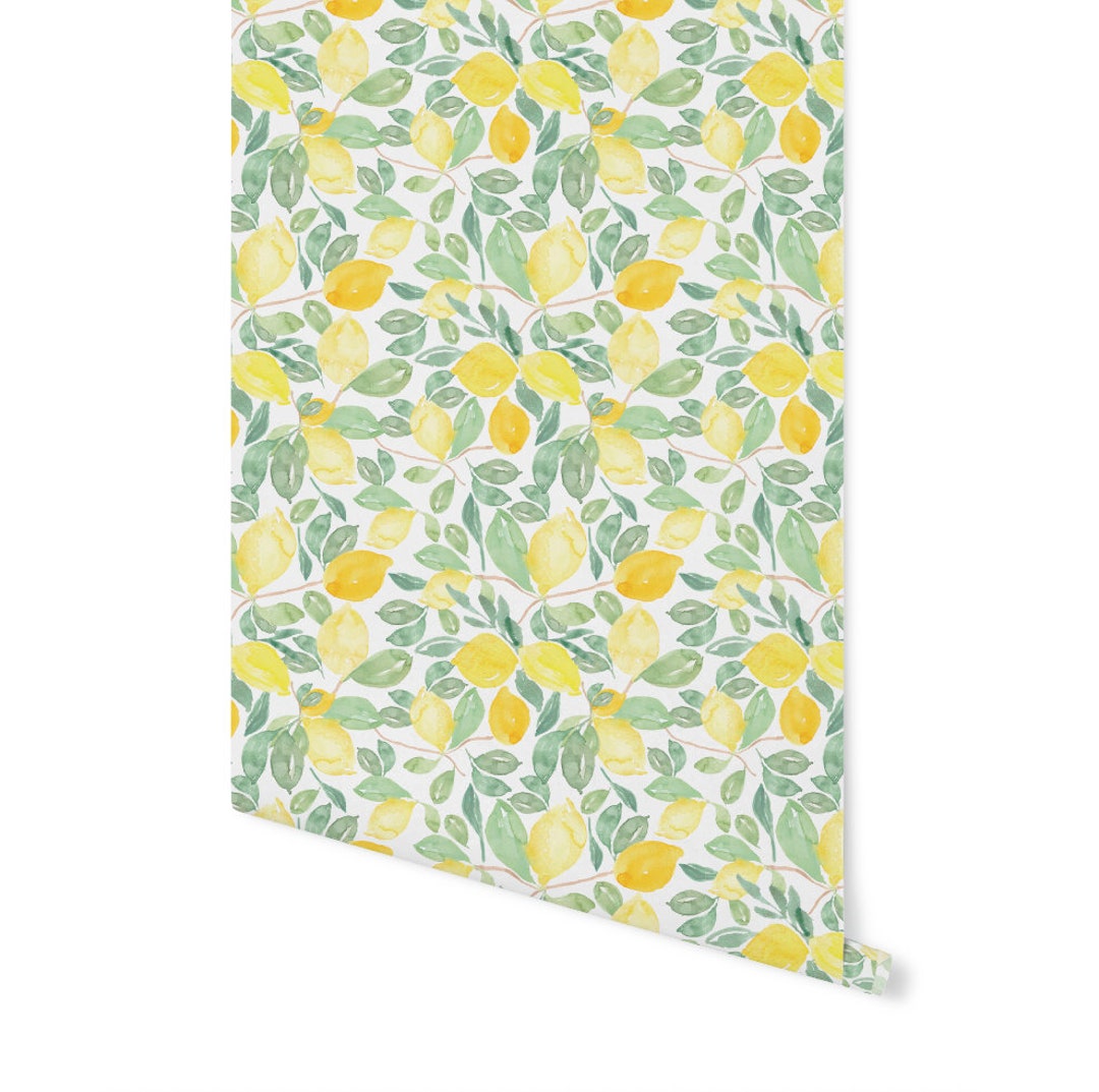 Watercolor Lemon Print Wallpaper - Removable Peel and Stick - Etsy