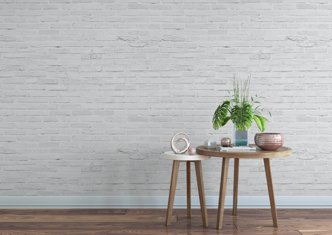 White Brick Wallpaper // Removable Wallpaper // Peel and Stick | Etsy