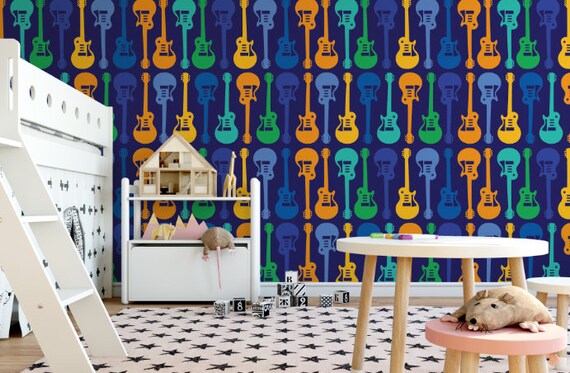 Blue Electric Guitar Wallpaper // Removable Wallpaper // Peel - Etsy