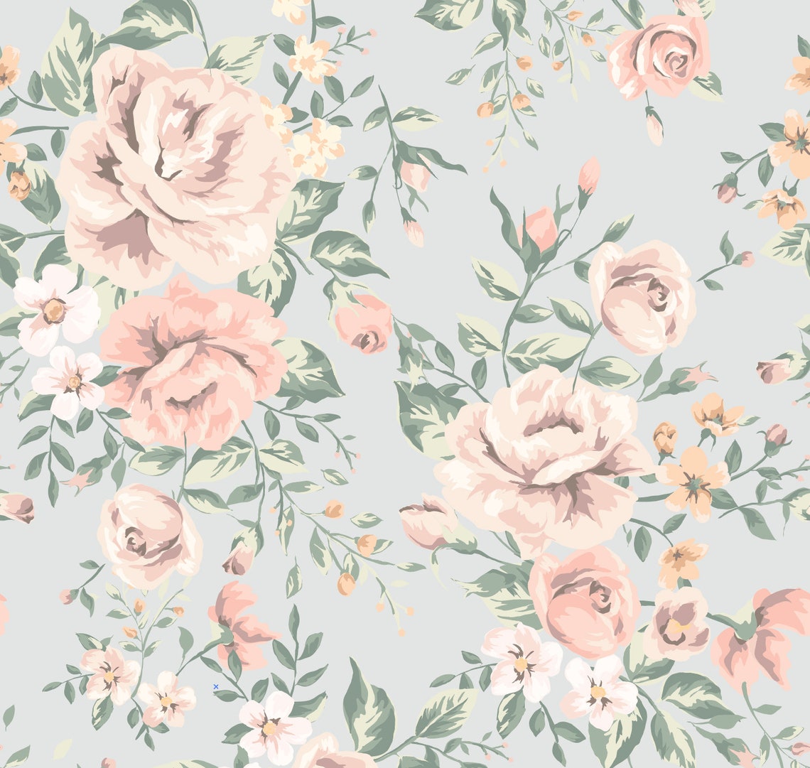 Vintage Blushing Sage Roses Wallpaper // Removable Wallpaper | Etsy