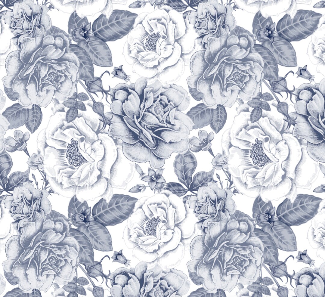 Blue Wallpaper Floral/ Vintage Blue Roses Wallpaper/ Removable ...
