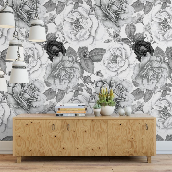 Floral Removable Wallpaper Black and White - Etsy
