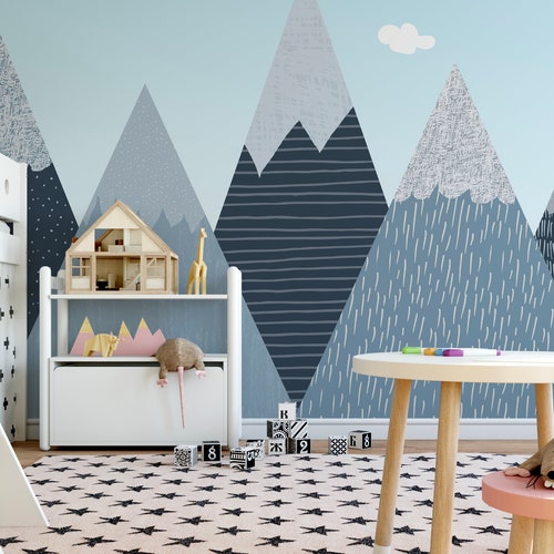 Blue City Skyline Wallpaper // Removable Wallpaper// Peel and | Etsy