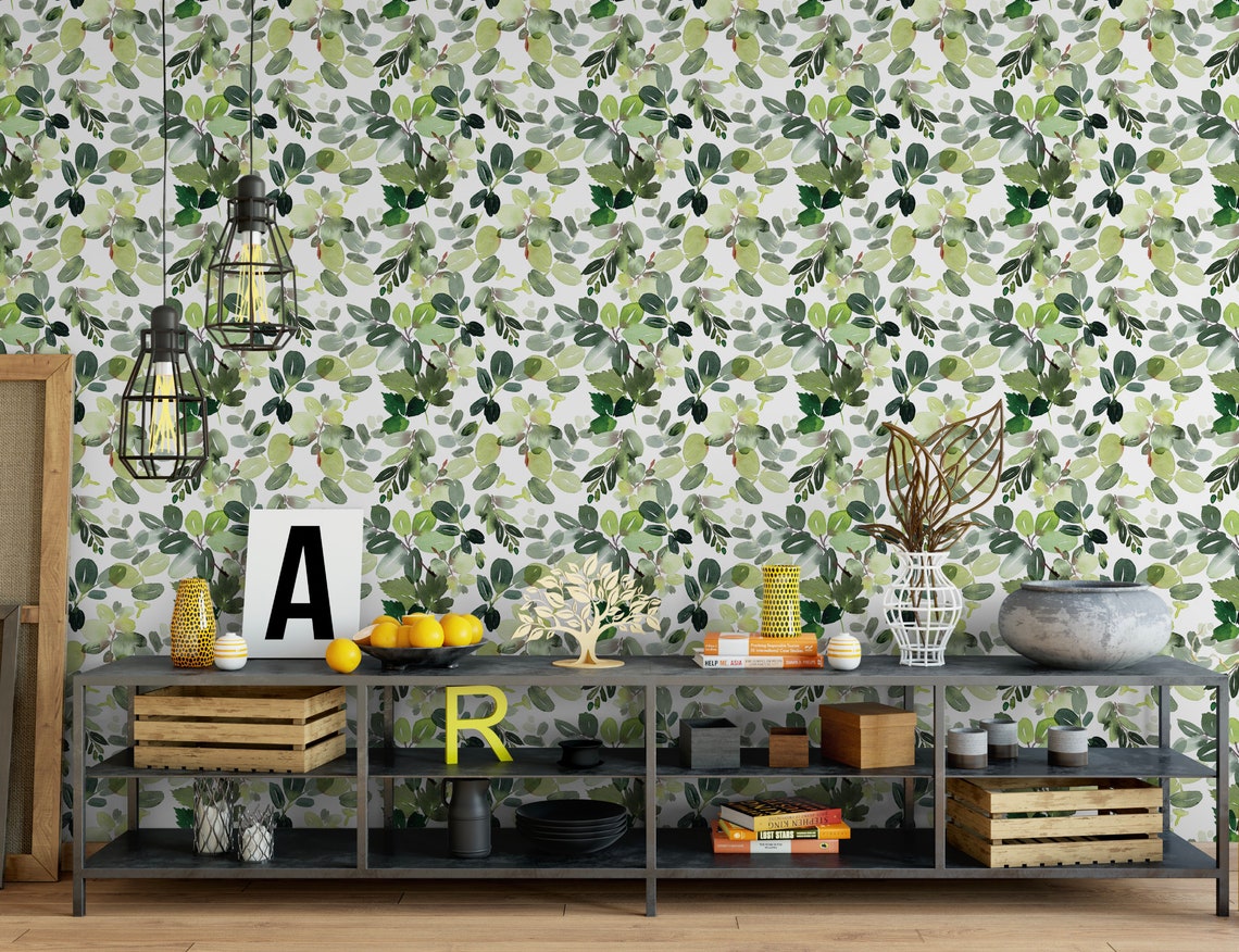 Peel and Stick Wallpaper Green/ Watercolor Greenery Wallpaper/ - Etsy