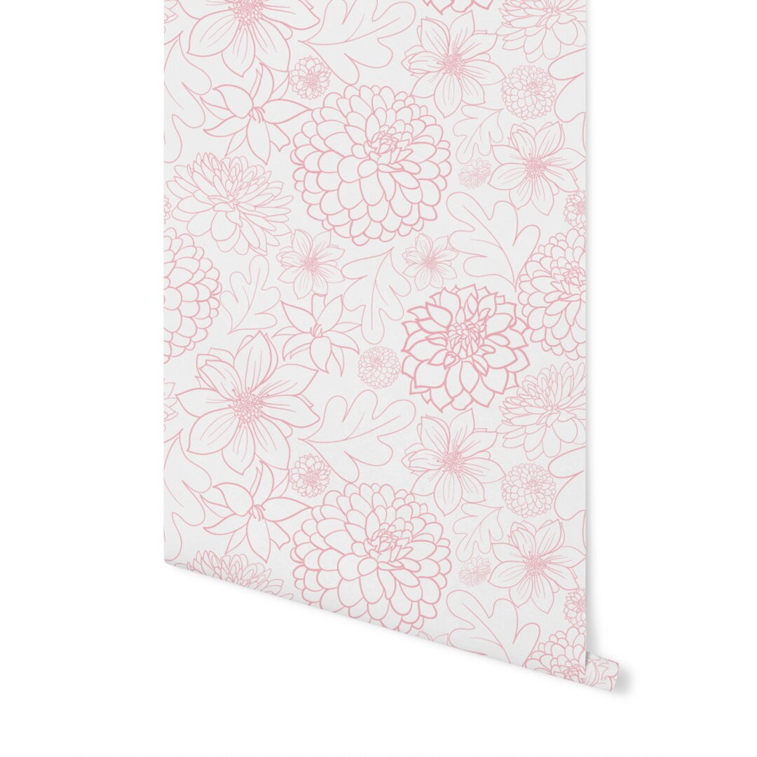 Peel and Stick Wallpaper Pink/ Pink Dahlia Wallpaper/ Removable ...