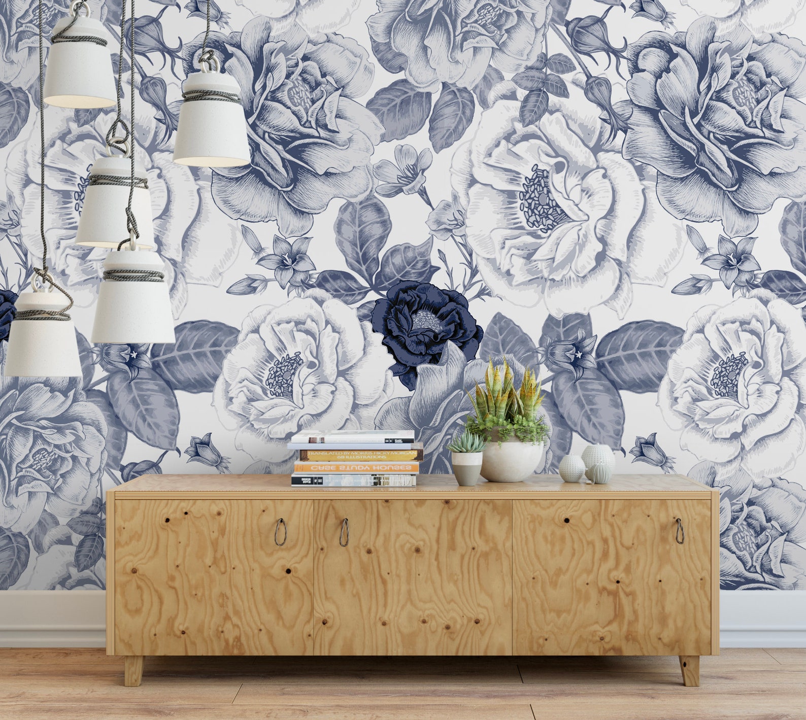 Navy Peel and Stick Wallpaper Blue and White Floral/ Vintage - Etsy