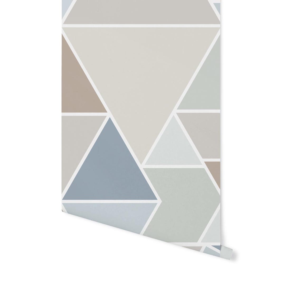 Abstract Blue and Brown Triangle Mural/ Modern Home Boys Office Kids ...