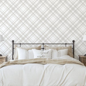 Wallpaper Plaid/ Diagonal Beige Plaid Wallpaper/ Removable/ Peel and ...