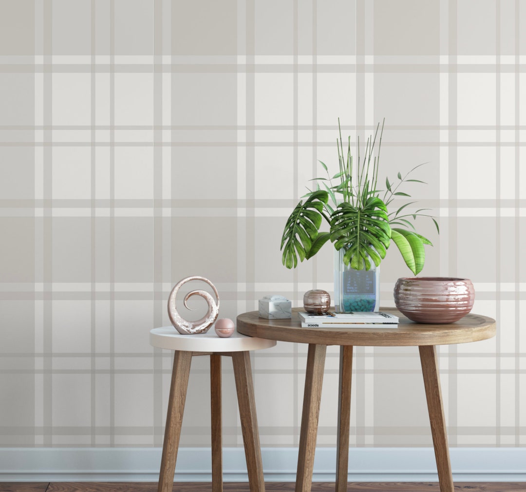 Wallpaper Plaid Gray/ Warm Gray Plaid Wallpaper/ Removable Wallpaper ...