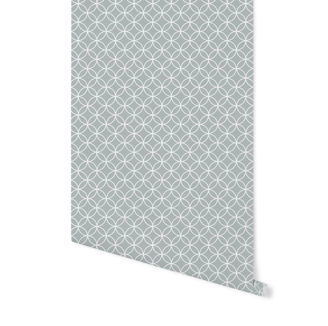 Sage Green Geometric Circle Wallpaper, Modern Overlapping Design WW1755 ...