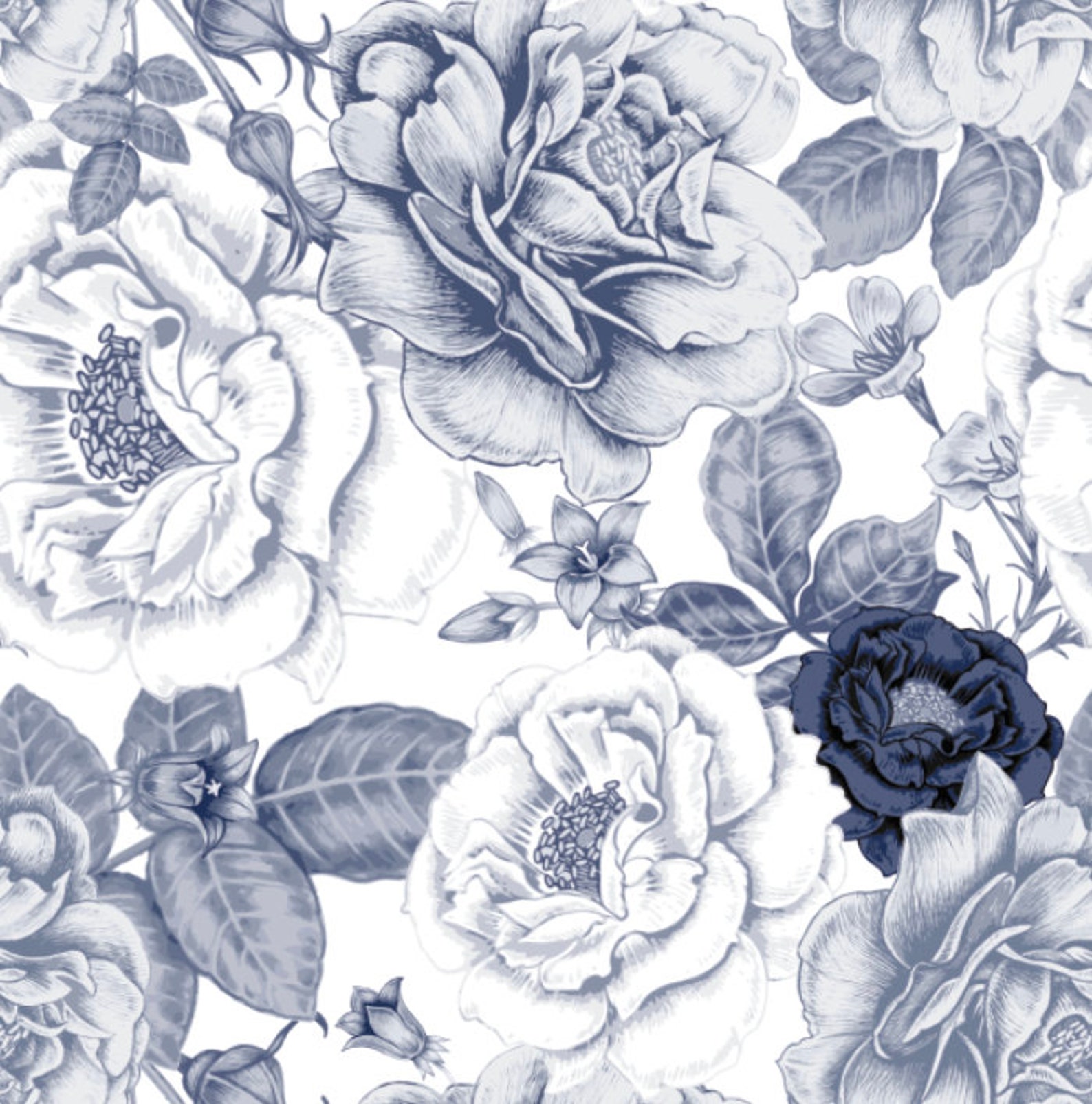 Navy Peel and Stick Wallpaper Blue and White Floral/ Vintage - Etsy