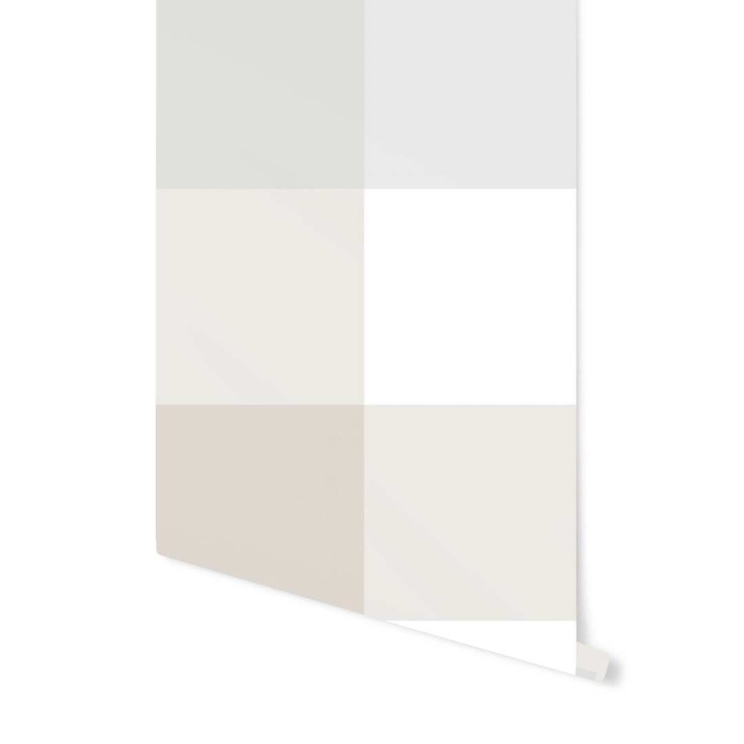 Gray and Beige XL Buffalo Check Plaid Wallpaper/ Removable/ Peel and ...
