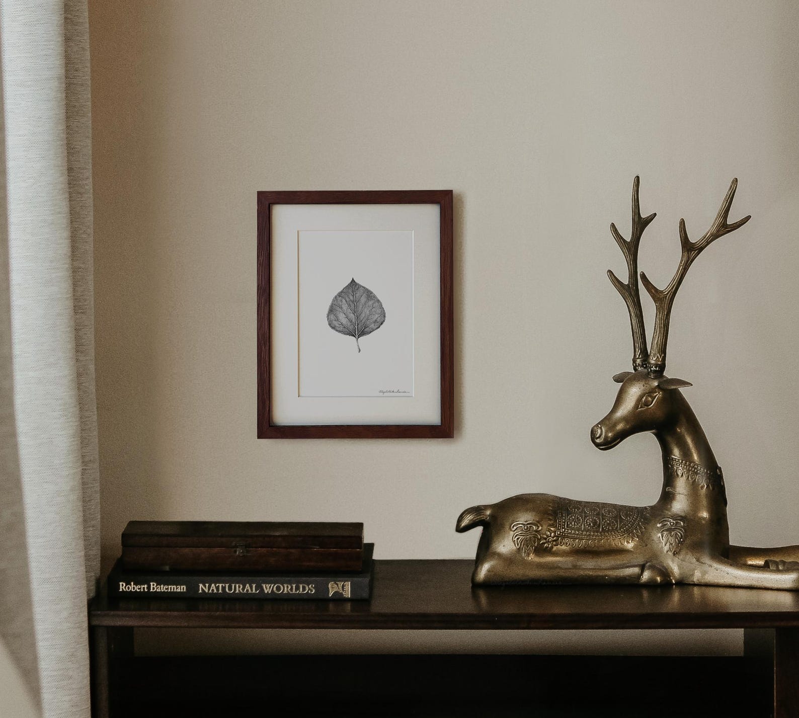 Quaking Aspen Leaf Art Print: Botanical Illustration, Solid Oak Frame ...