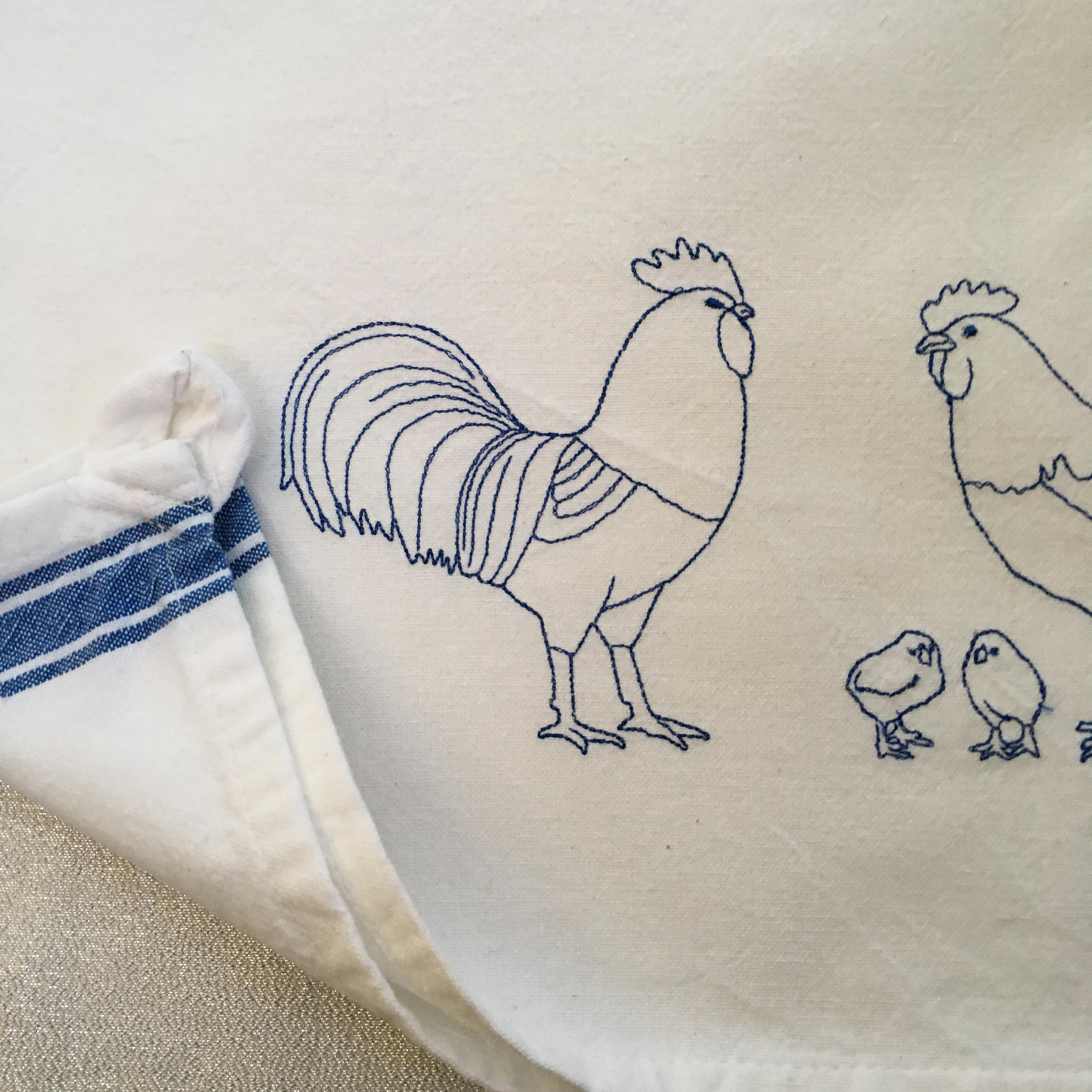 Embroidered Kitchen Towels Red or Blue Chicken and Rooster - Etsy