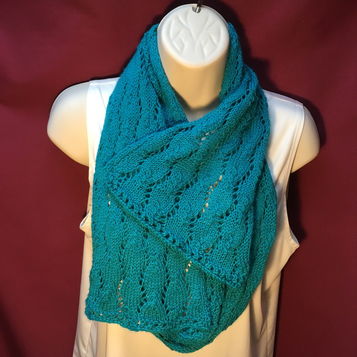Hand Knit Lace Scarf Leaf Pattern Soft and Light Beautiful - Etsy