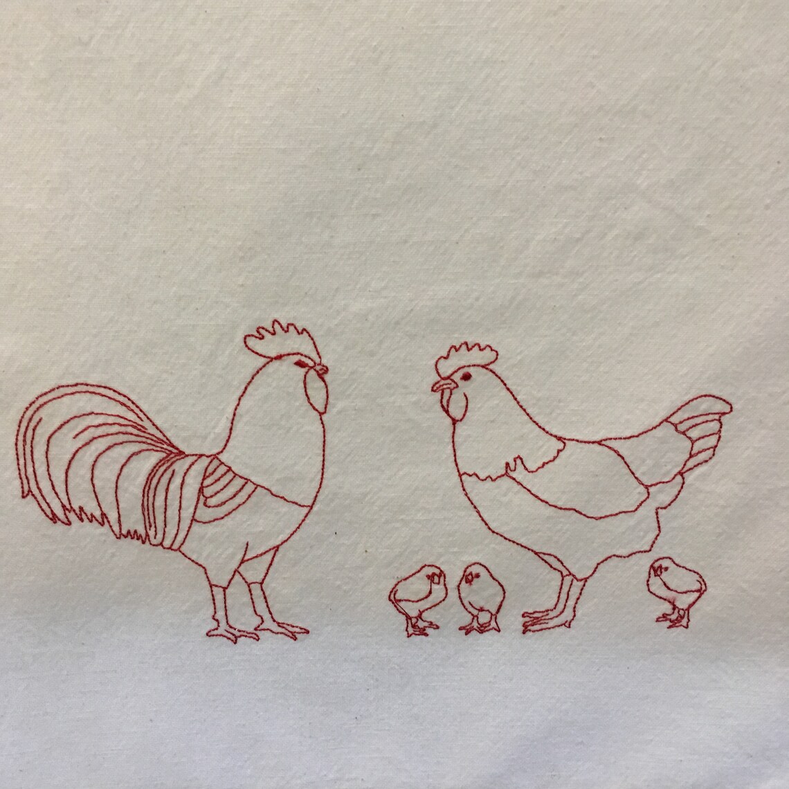 Embroidered Kitchen Towels Red or Blue Chicken and Rooster | Etsy