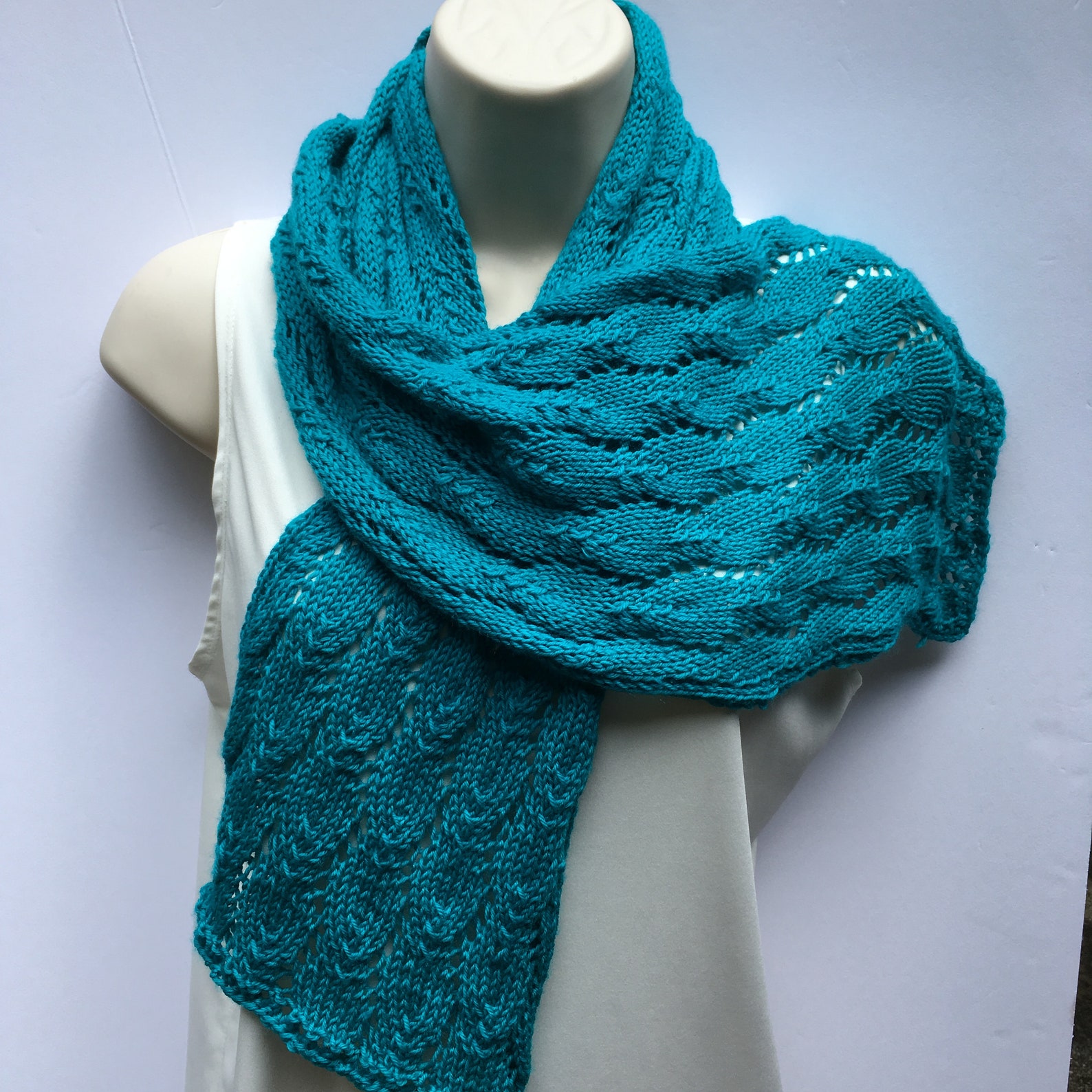 Hand Knit Lace Scarf Leaf Pattern Soft and Light Beautiful - Etsy