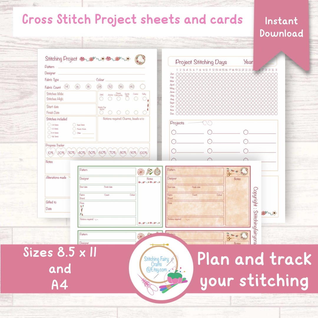 Printable Cross Stitch Project Planner & Cards (digital Download) for ...