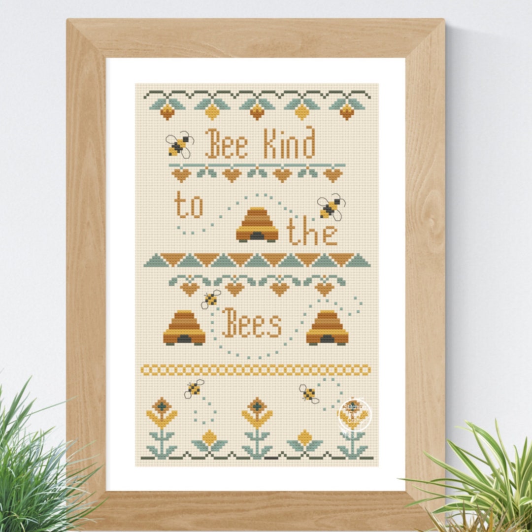 Bee Cross Stitch Pattern, Be Kind to the Bees Pdf Cross Stitch Pattern ...