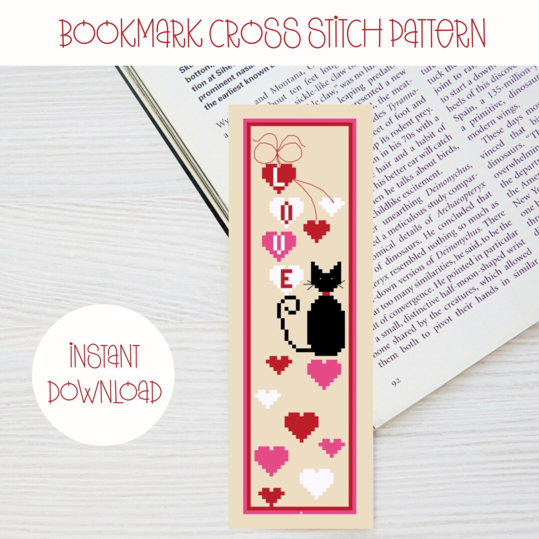 Pdf Valentine Cat Bookmark Cross Stitch Pattern, Instant Download ...