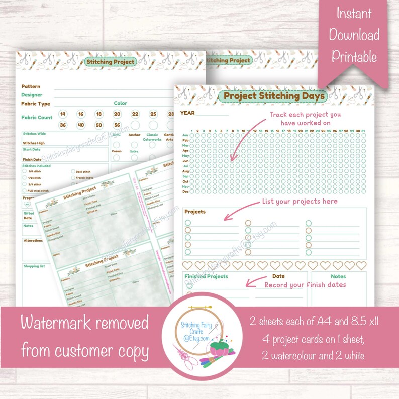 Printable Cross Stitch Project Planner & Cards (digital Download) for ...
