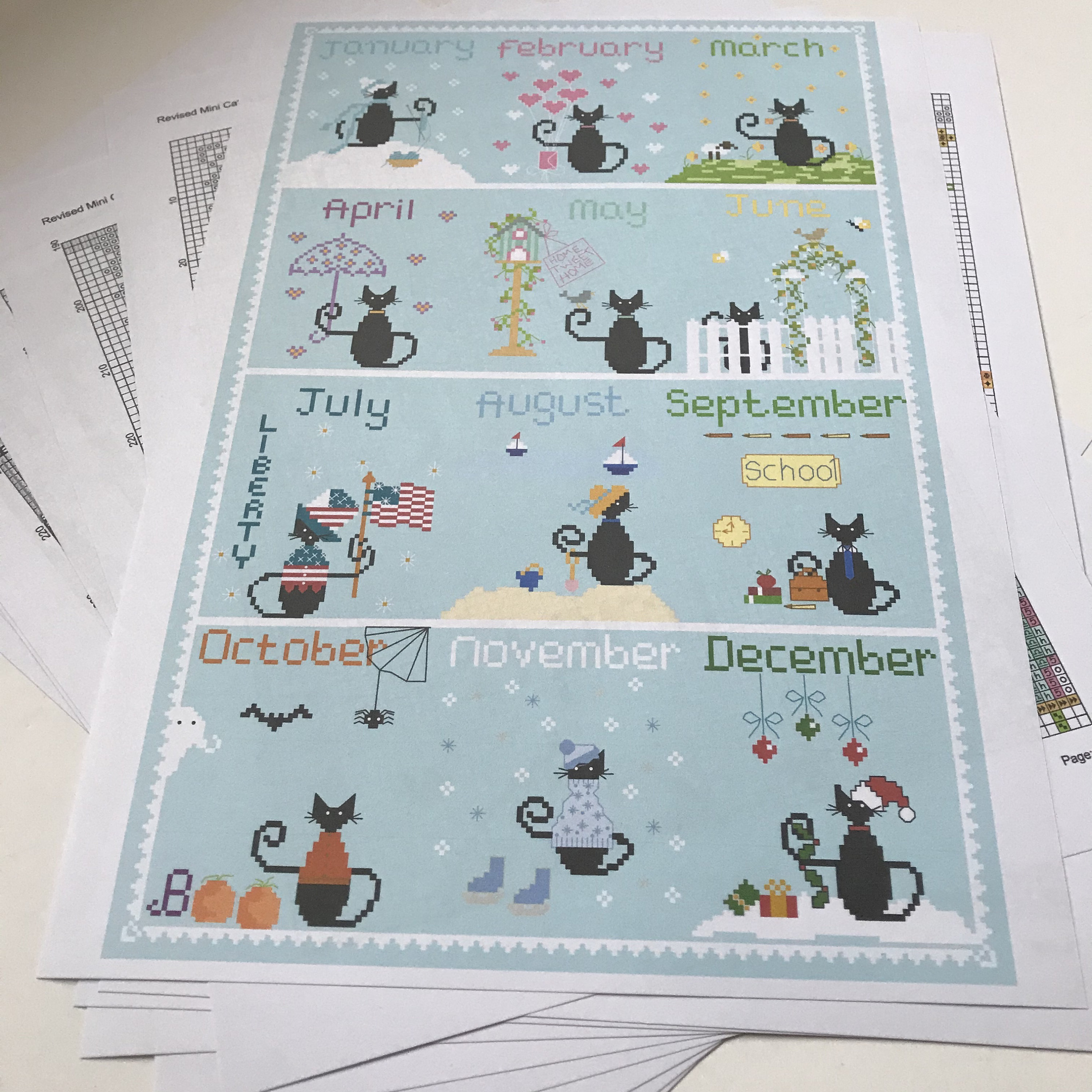 Calendar Black Cat Cross Stitch Pdf Pattern Modern Cross - Etsy