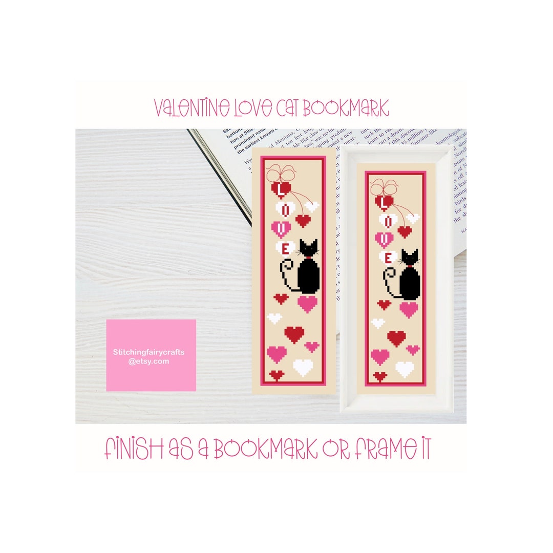 Pdf Valentine Cat Bookmark Cross Stitch Pattern Instant - Etsy
