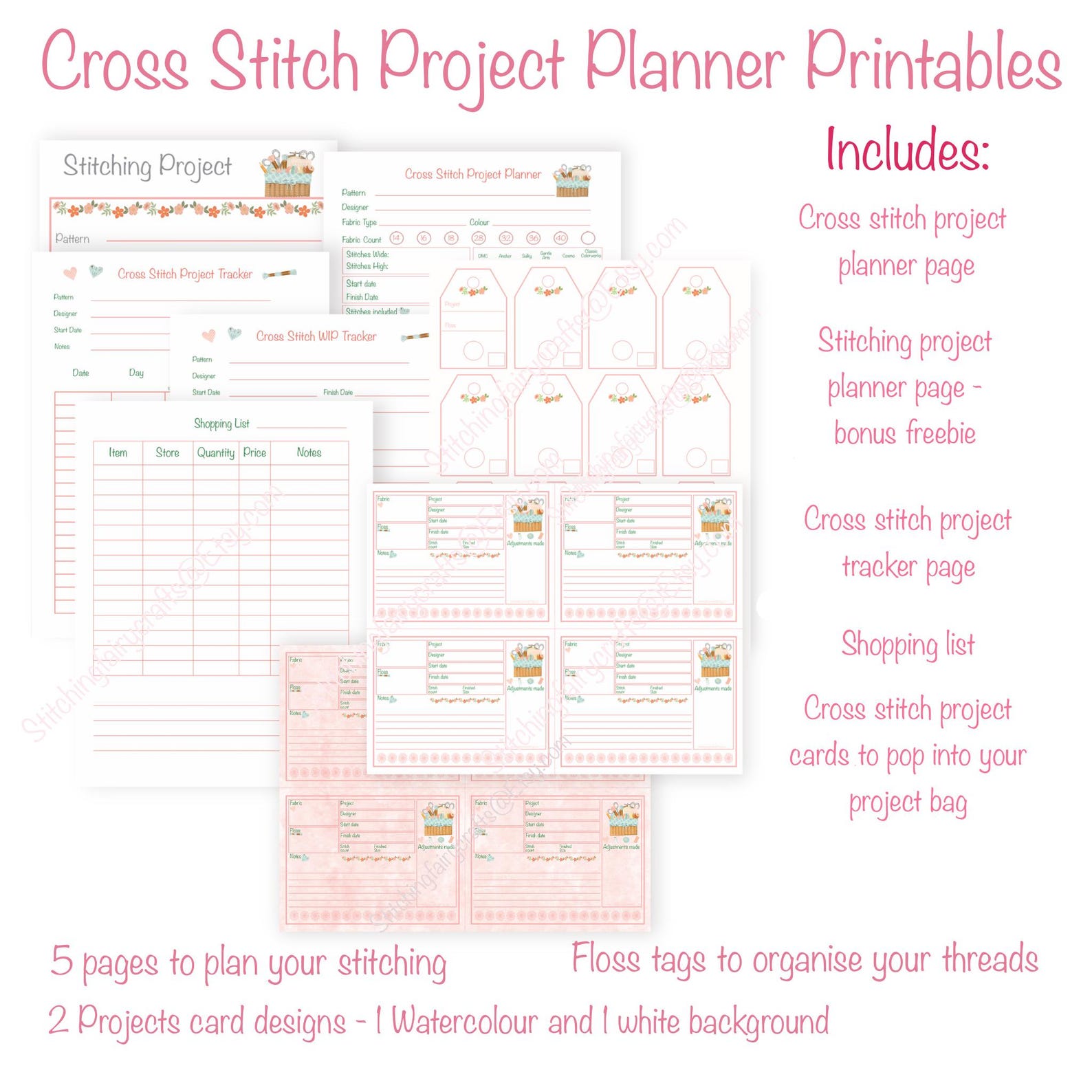 Printable Cross Stitch Planner: Project Cards & Floss Tags (digital ...