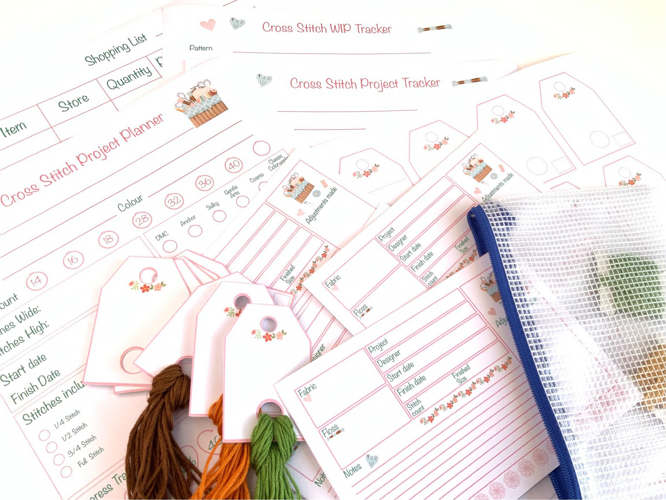 Printable Cross Stitch Planner: Project Cards & Floss Tags (digital ...