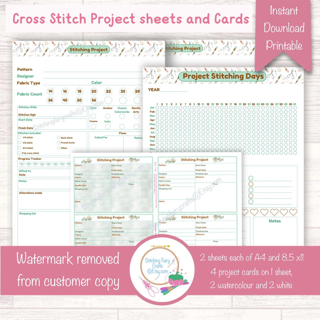 Printable Cross Stitch Project Planner & Cards (digital Download) for ...