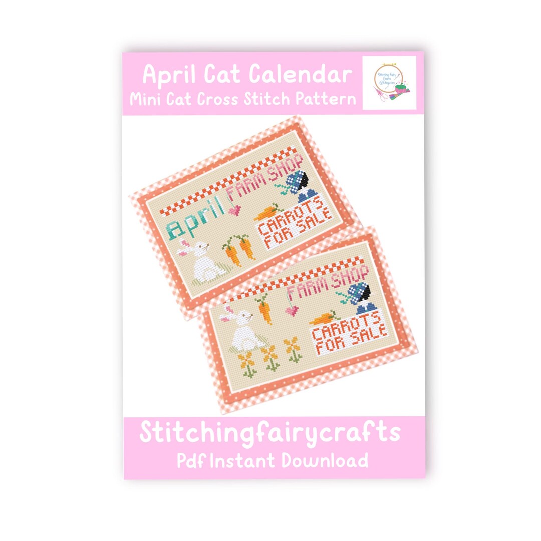 April 2025 Mini Cat Cross Stitch Calendar Cross Stitch Pattern, Black ...