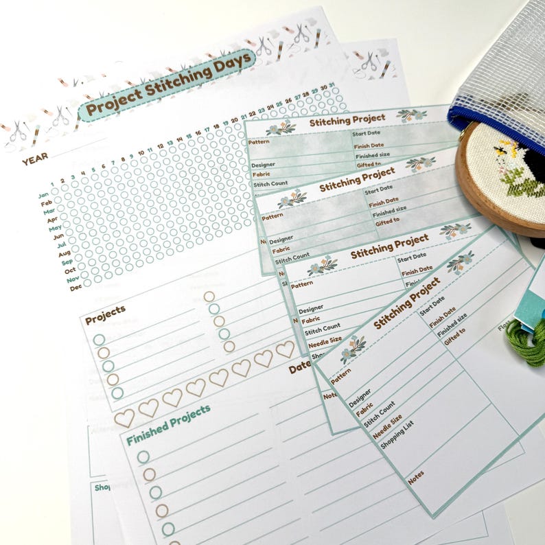 Printable Cross Stitch Project Planner & Cards (digital Download) for ...