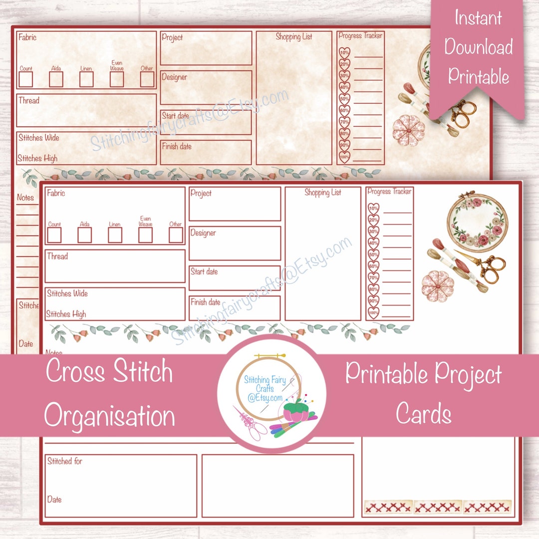 Printable Cross Stitch Project Cards: Large Format Organization (PDF) - Etsy