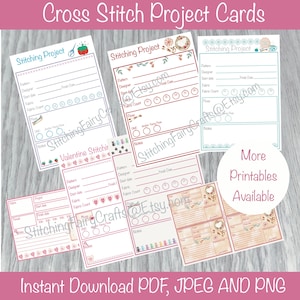 Printable Cross Stitch Project Cards, Cross Stitch Organisation, Cross ...