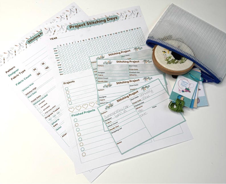 Printable Cross Stitch Project Planner & Cards (digital Download) for ...