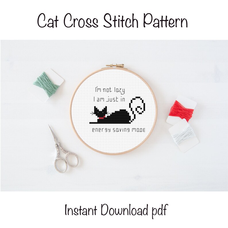 Cross Stitch Cat Pdf Cross Stitch Pattern, Black Cat in Energy Saving ...